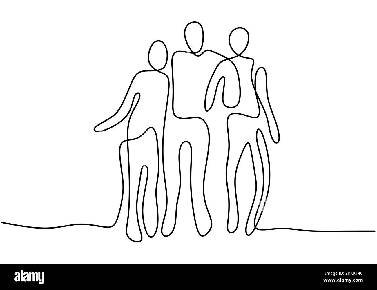 Continuous one line drawing of father and his two children of son and ...