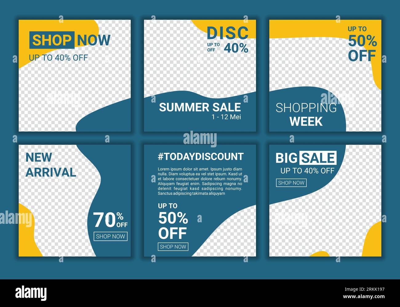 Set of sale banner puzzle abstract template design with yellow and blue ...