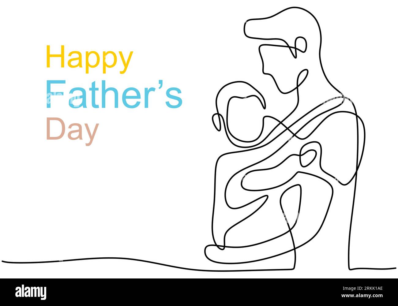 One continuous single line drawing of a daddy carries the child ...