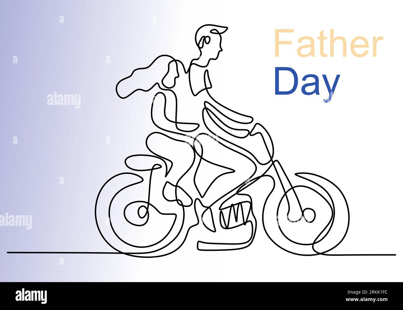 One continuous line drawing of a daddy with his daughter on motorcycle ...