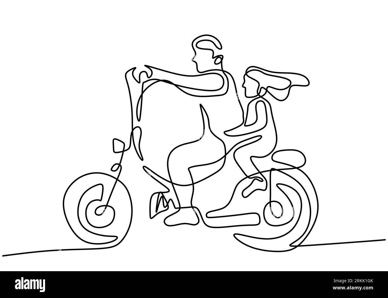 One continuous line drawing of a daddy with his daughter on motorcycle ...