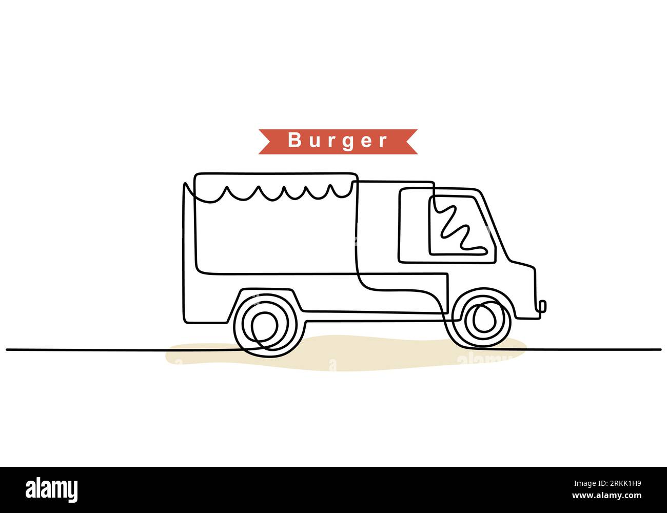 Single continuous line of burger food truck. Burger truck in one line ...