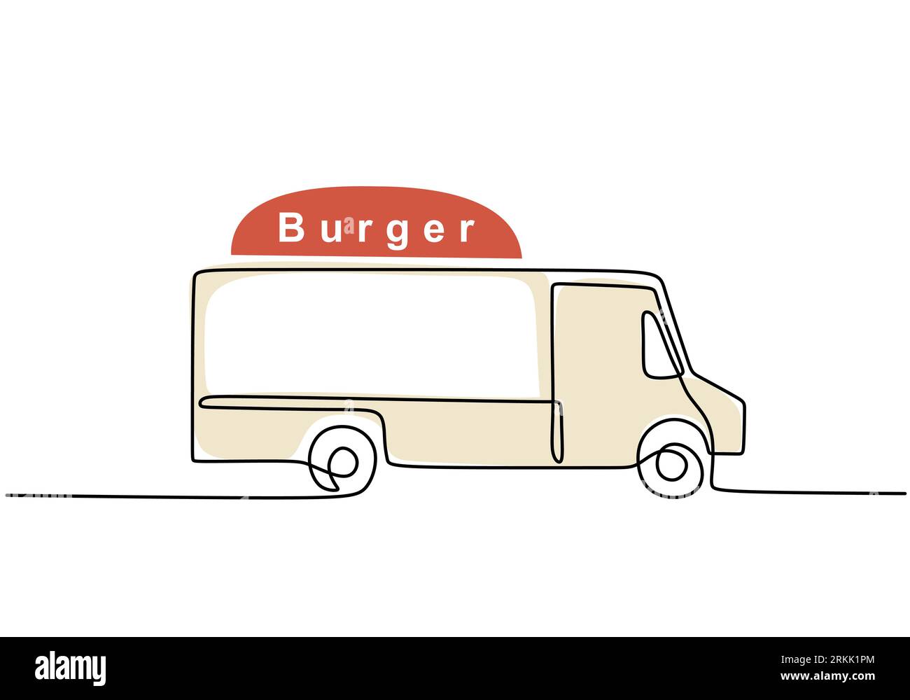 Single continuous line of burger food truck. Burger truck in one line ...