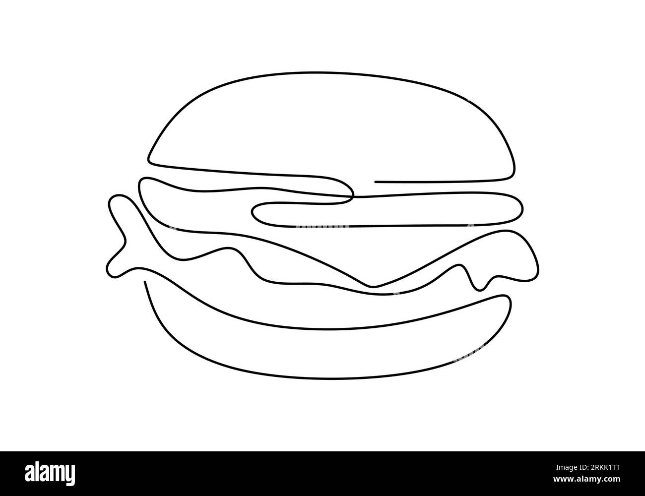 Single continuous line of Hamburger. Big burger fast food in one line ...