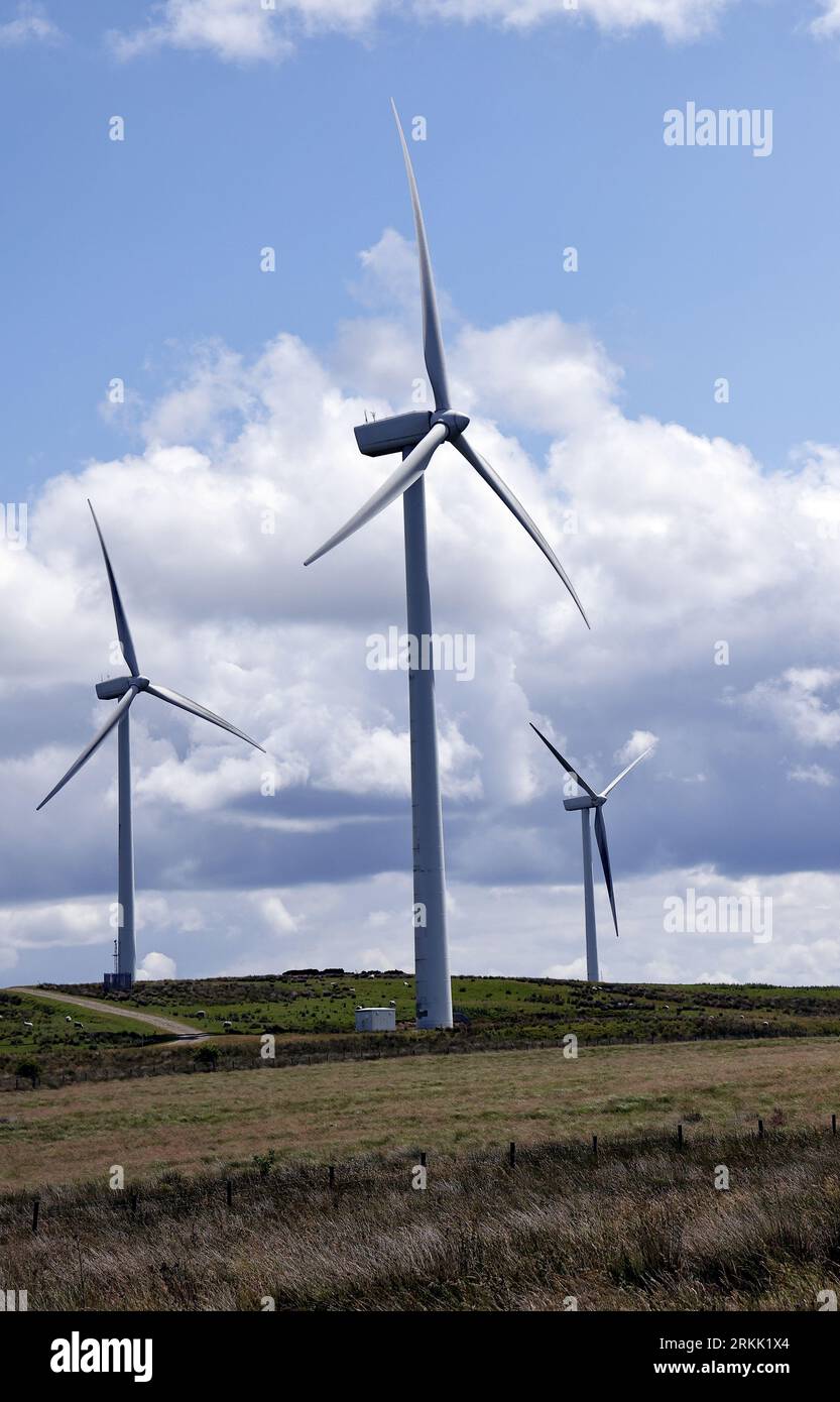 The Coal Clough Wind Farm with wind turbines near Stiperden Moor. the ...