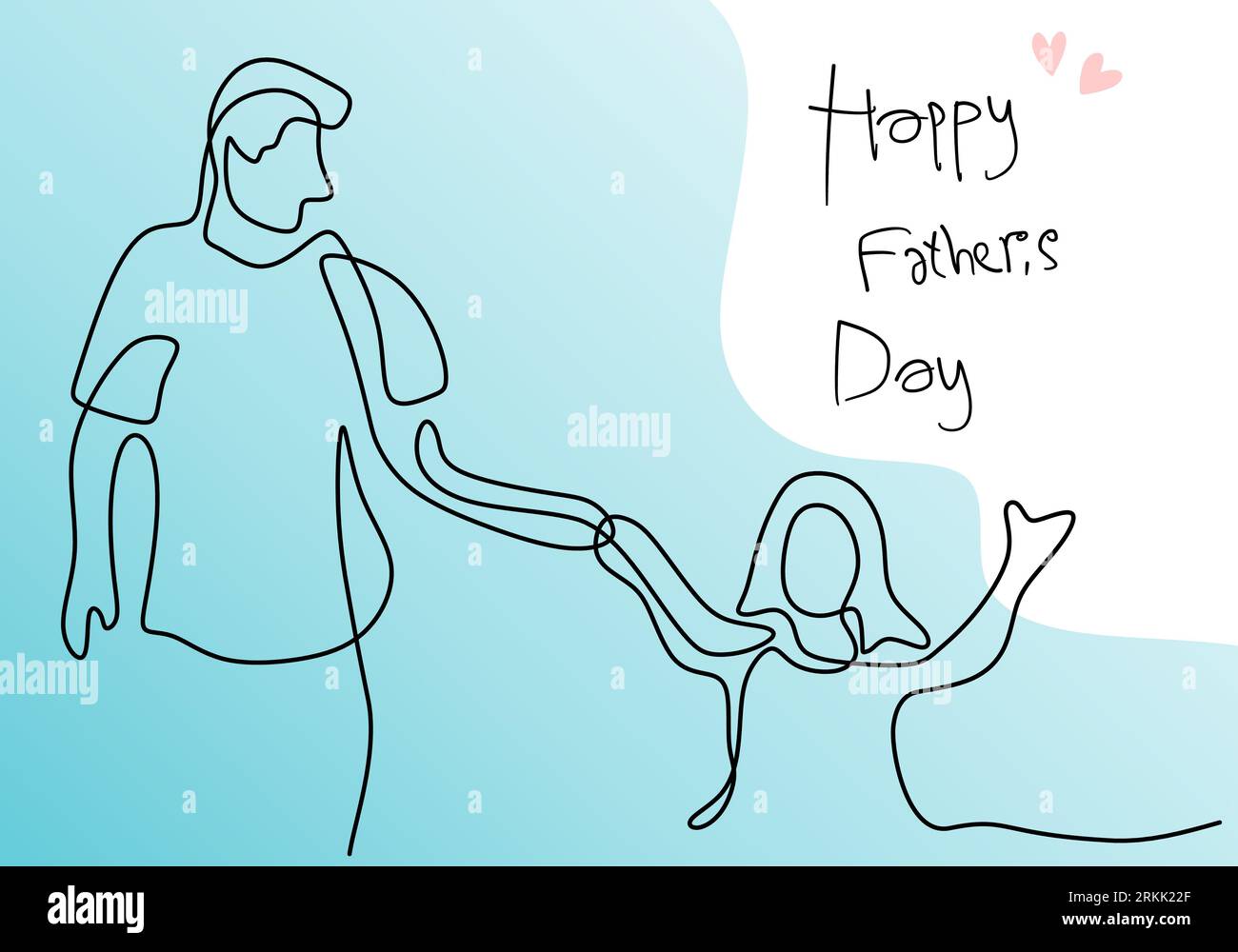 Father and his daughter continuous one line drawing. Happy young daddy ...
