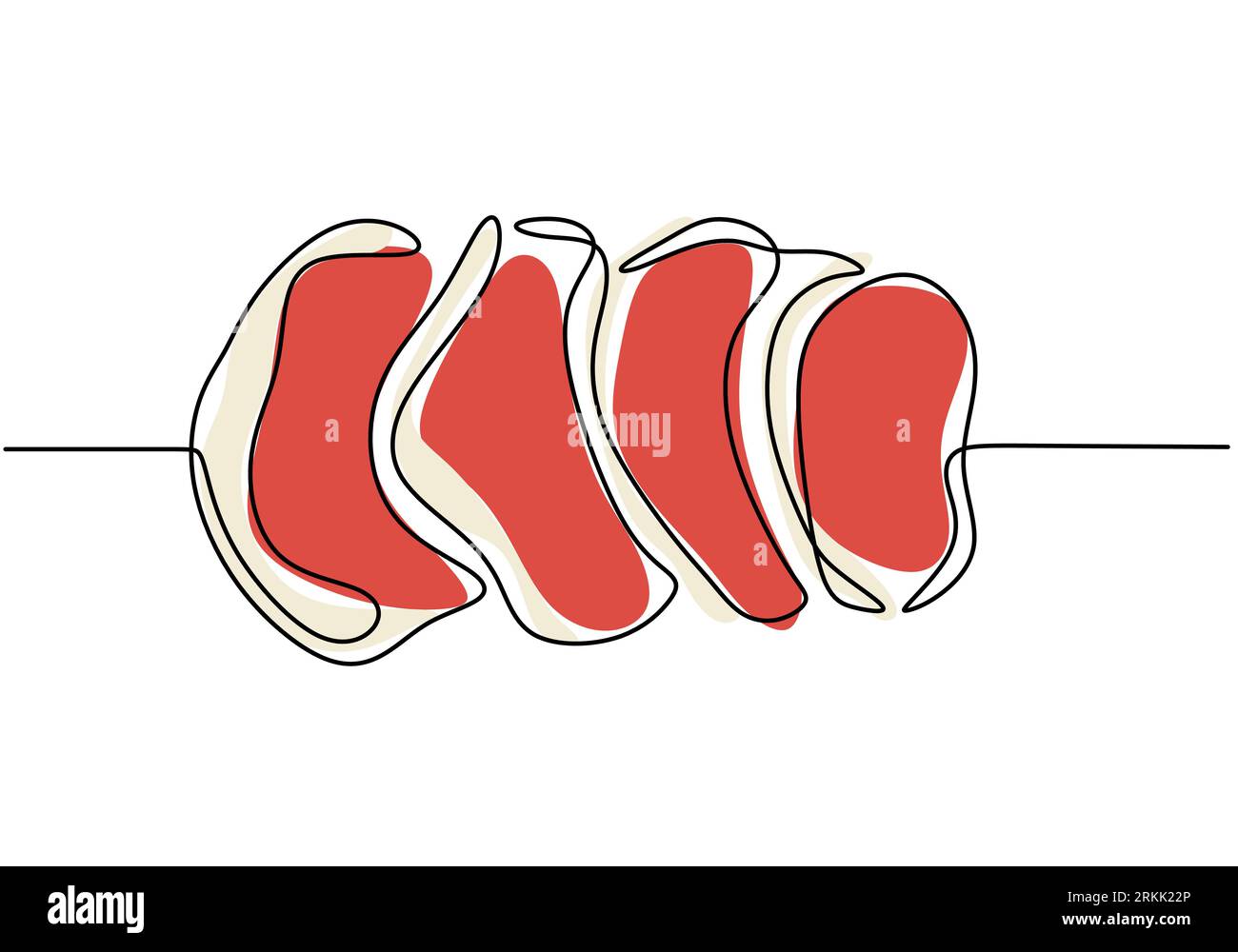 Single continuous line of big fresh steaks. Big fresh steaks fast food ...