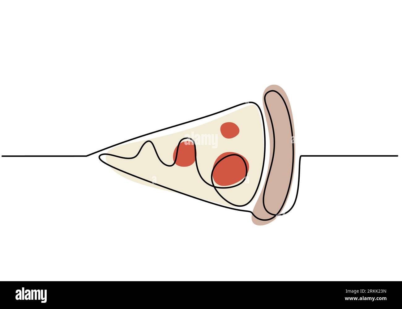 Single continuous line of piece of pizza. Piece of pizza fast food in ...
