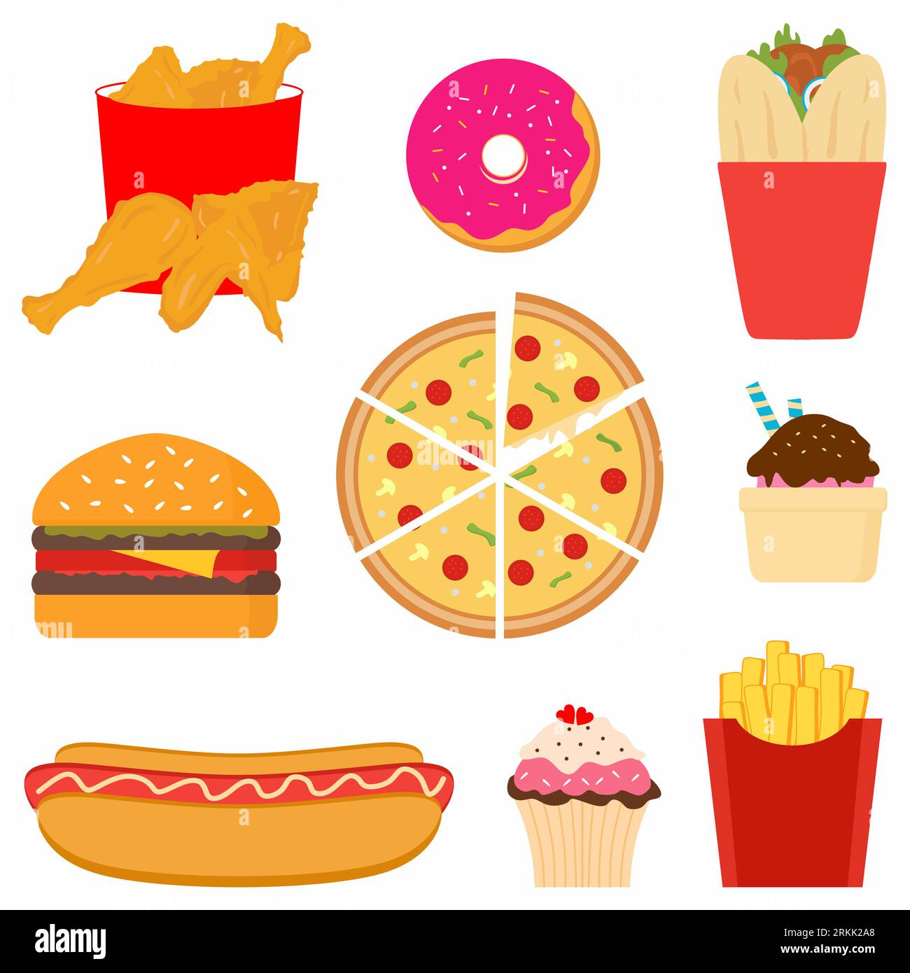 Fast food colorful flat design icons set. Tasty fast food includes ...