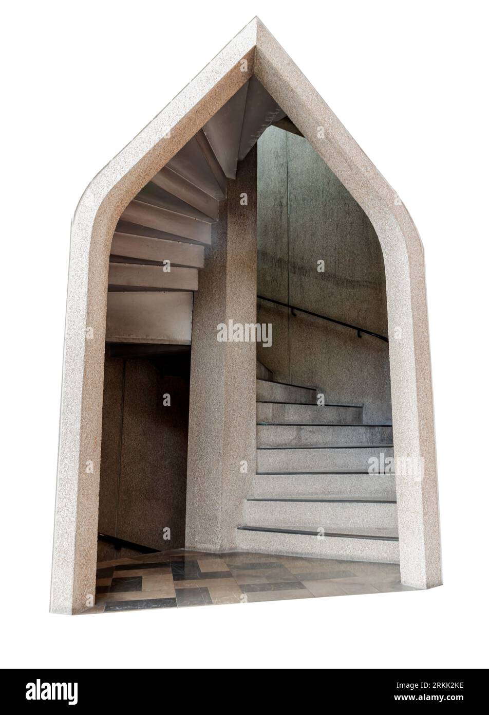 View of the stone arched entrance leads to the stone staircase isolated ...