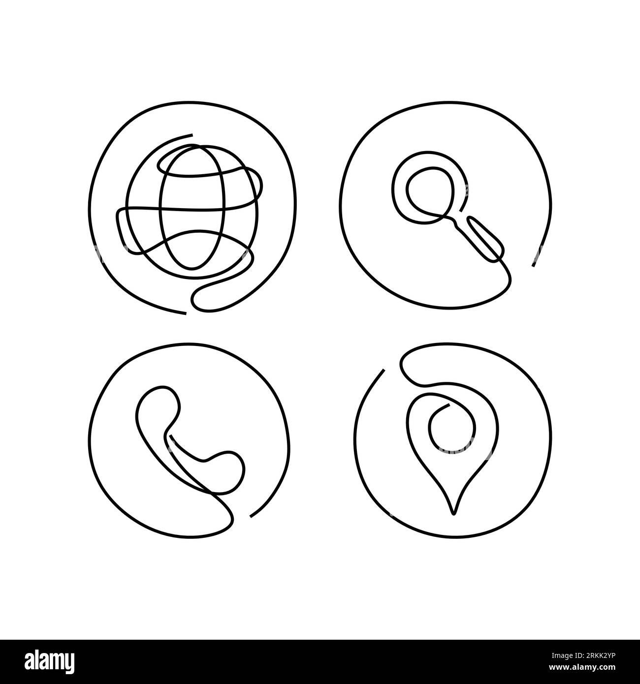 Continuous one line of communication icons. Globe, magnifying glass ...