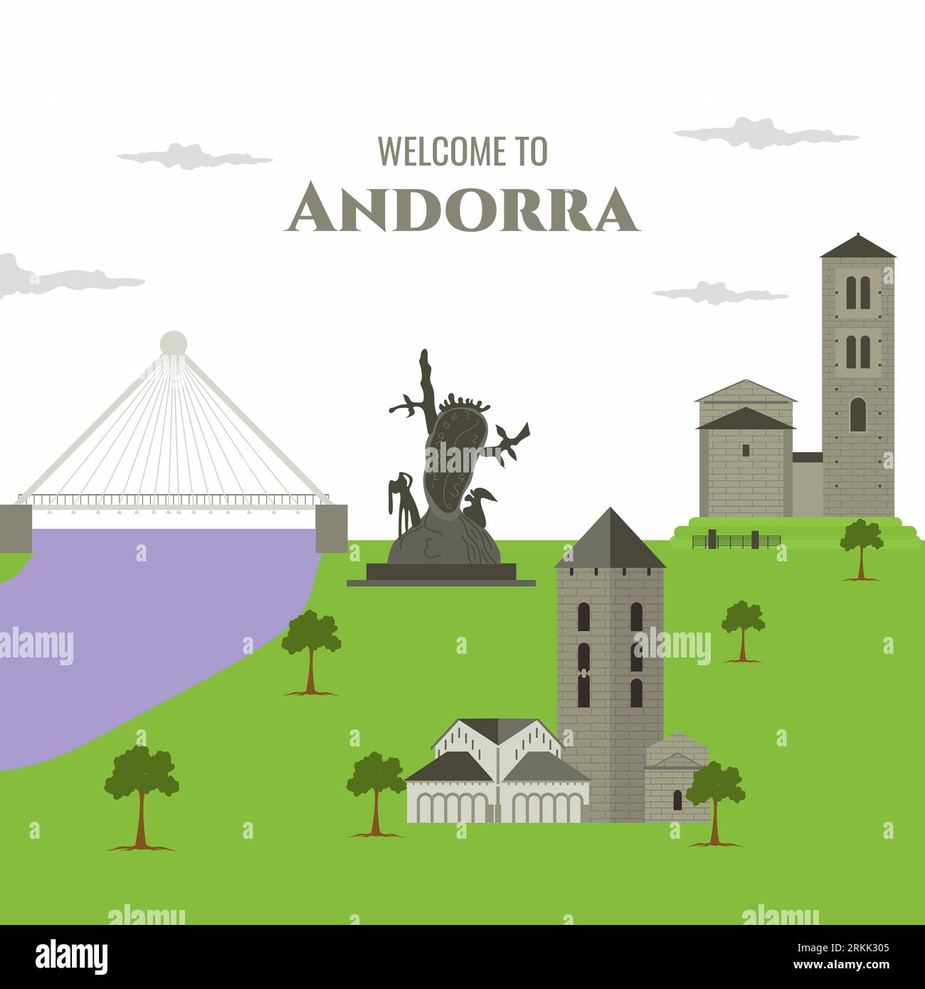 Welcome to Andorra postcard. Travel and trip tourist vacation concept ...