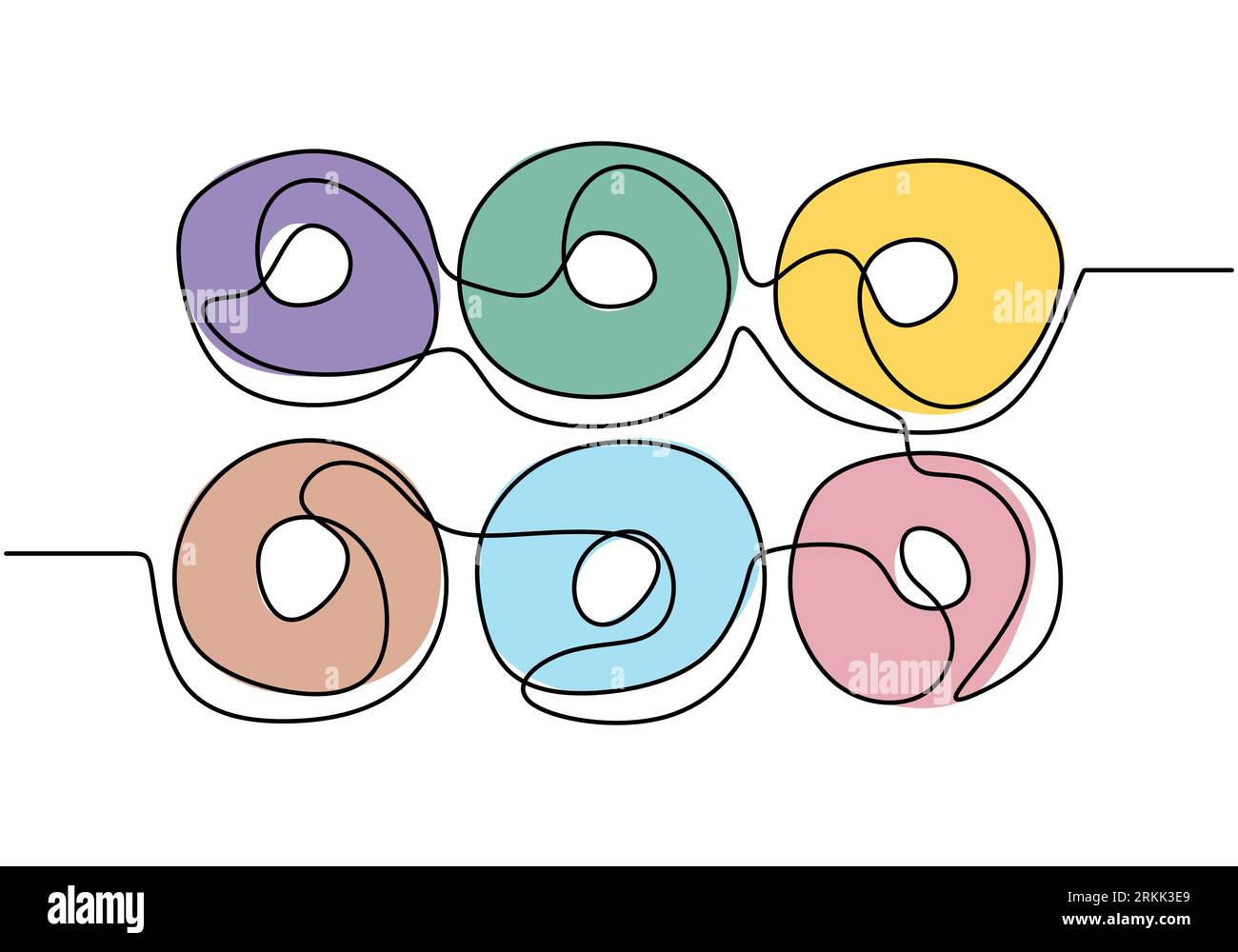 Single continuous line of a Big colorful donuts. Big colorful donuts in ...
