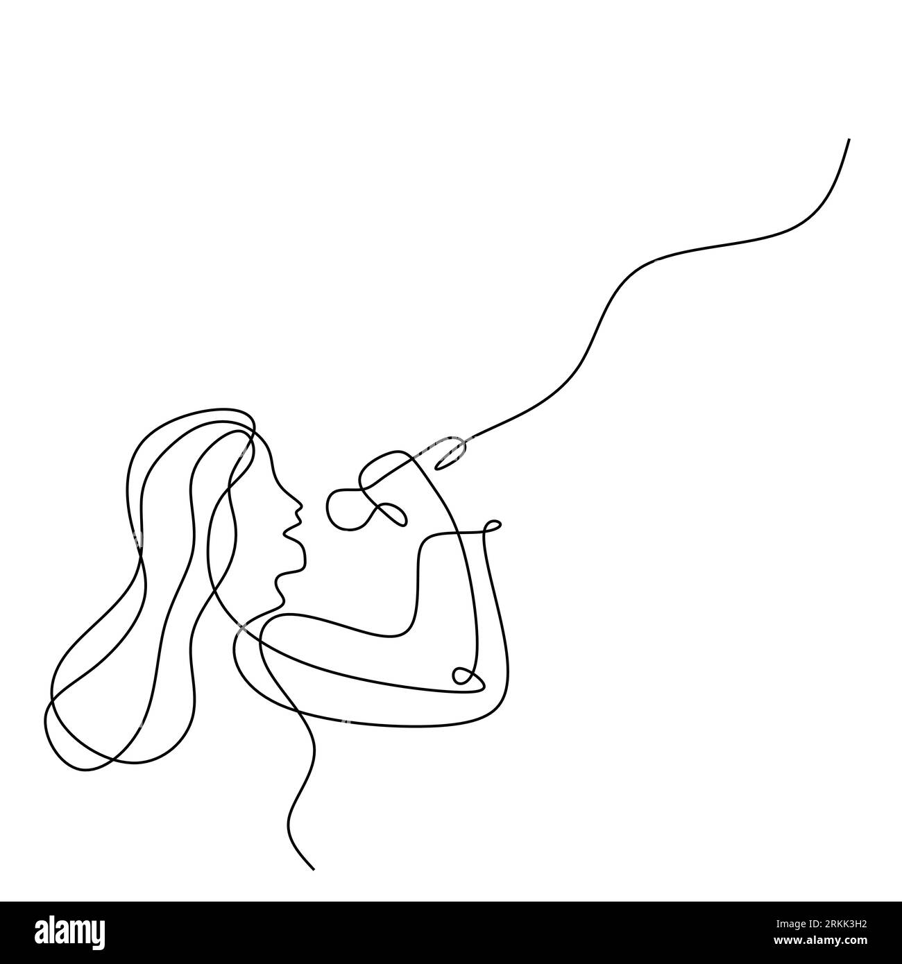 Continuous one line of woman singer use microphone. Woman singer with ...