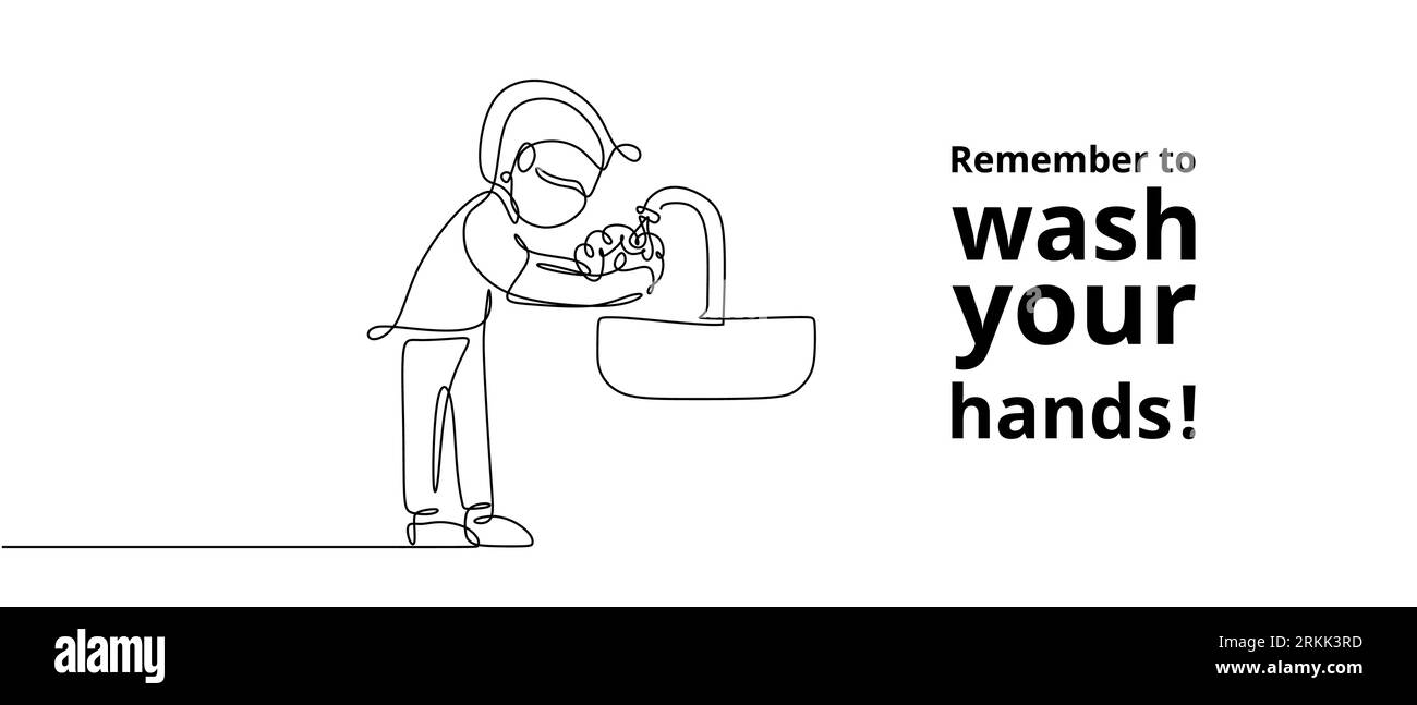 Continuous one line of person washing hand. Wash your hands poster ...