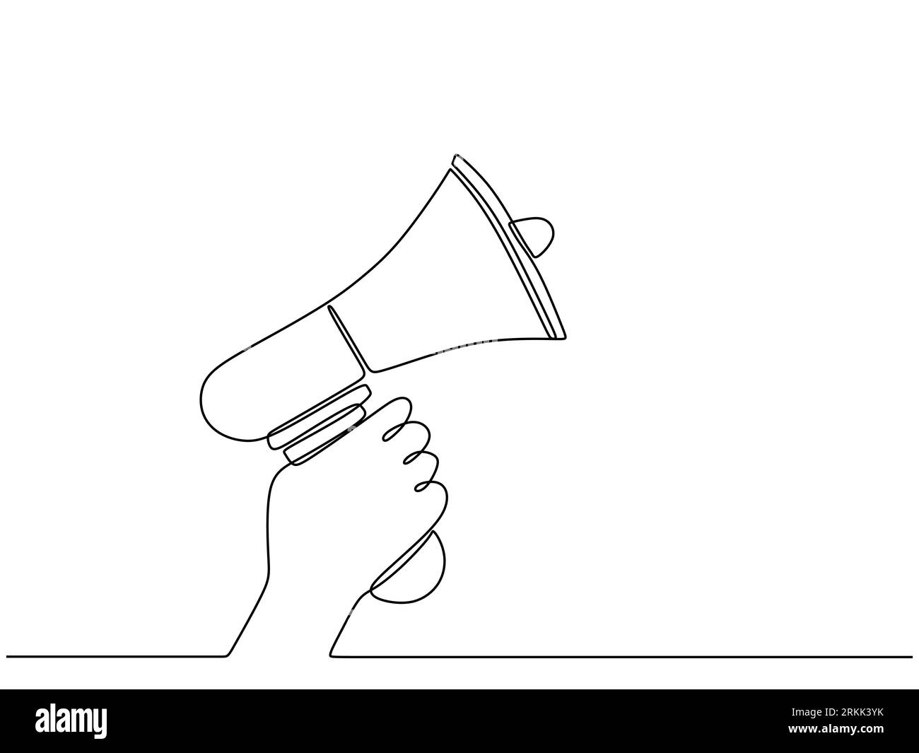 Continuous line of hand holding loudspeaker. Single line of a hand with ...