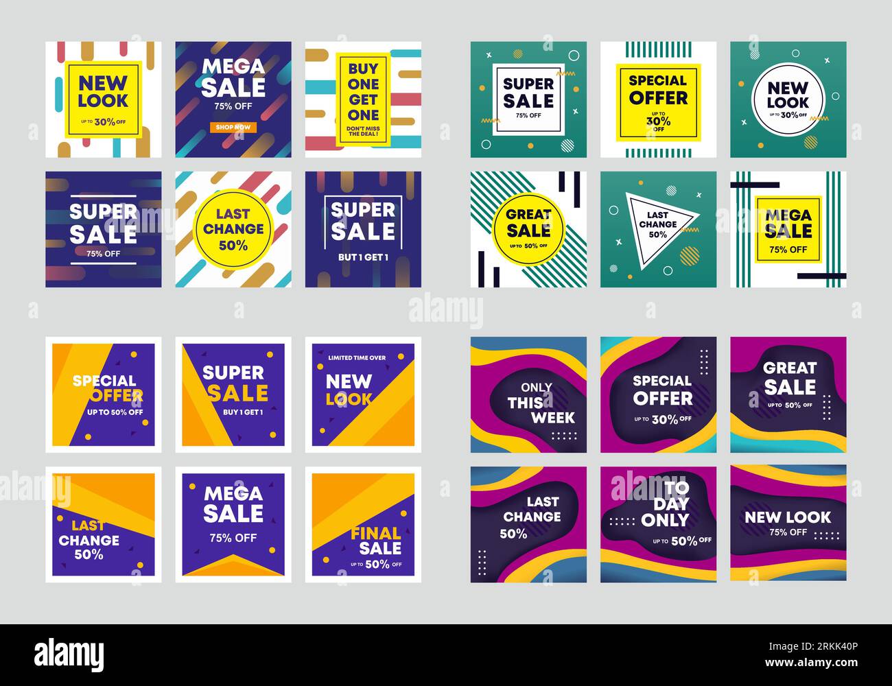 Set of Editable minimal square banner template. Colorful background ...