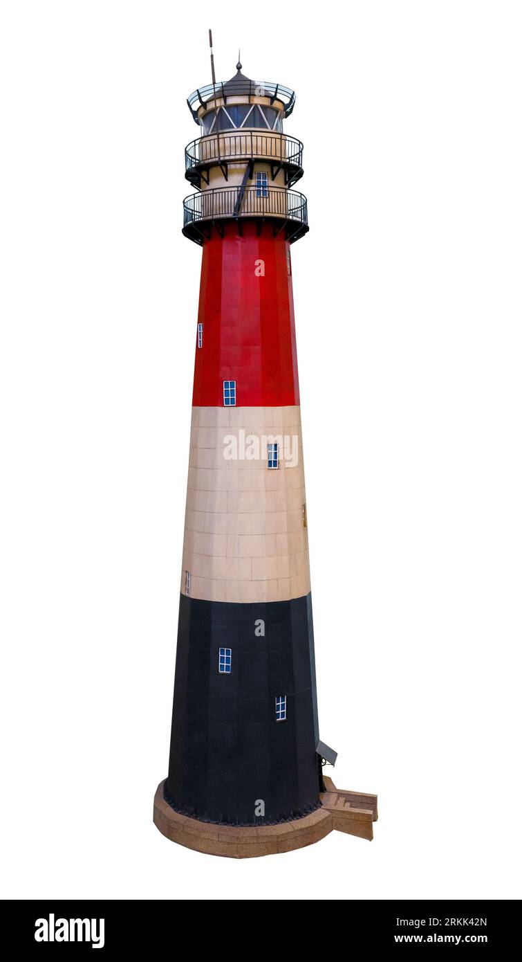 Lighthouse isolated on white background. Old pharos. Red and black ...