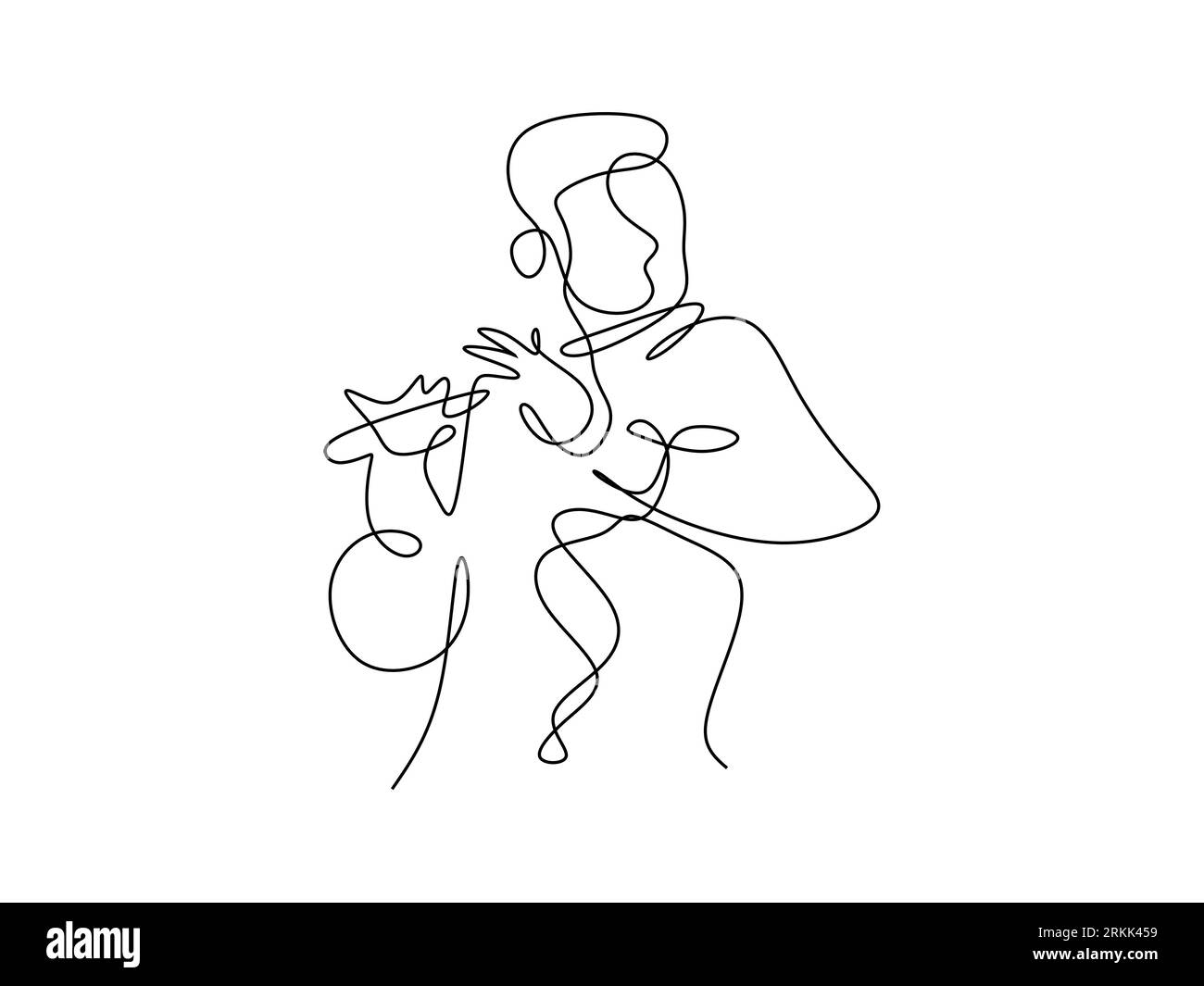 Continuous line of man playing flute. Single line of musician playing ...