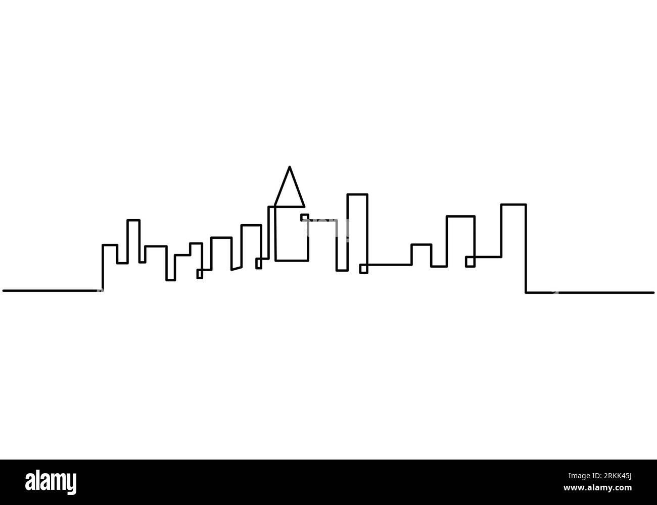 One continuous line drawing hotel, buildings, towers, skyline. Landmark ...
