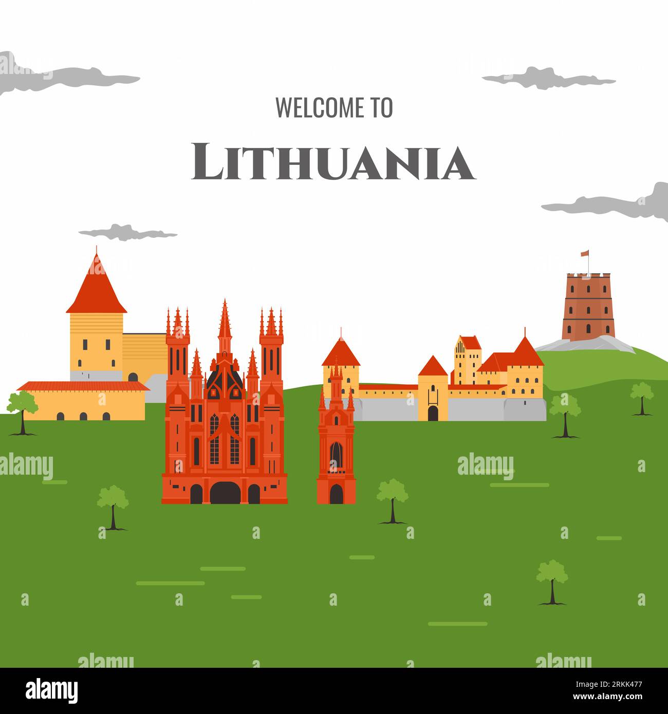 Lithuania famous landmarks infographic templates for traveling flat ...