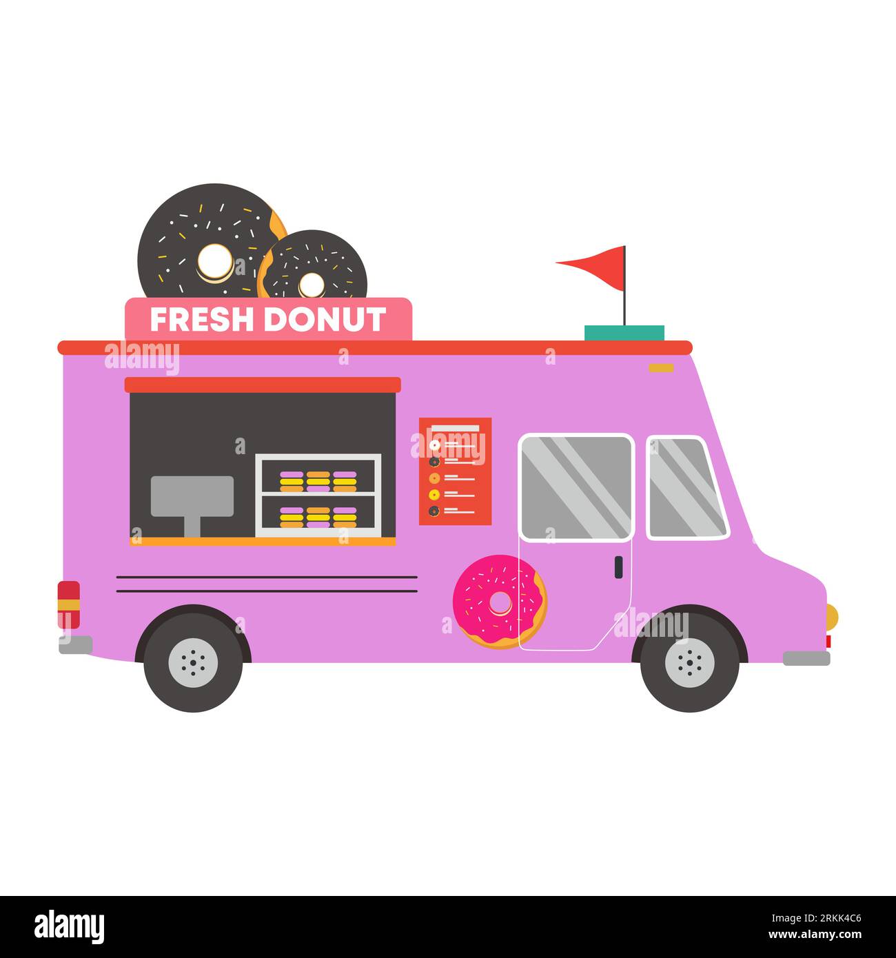Donut truck icon. Street food van vehicle, delivery transport isolated ...
