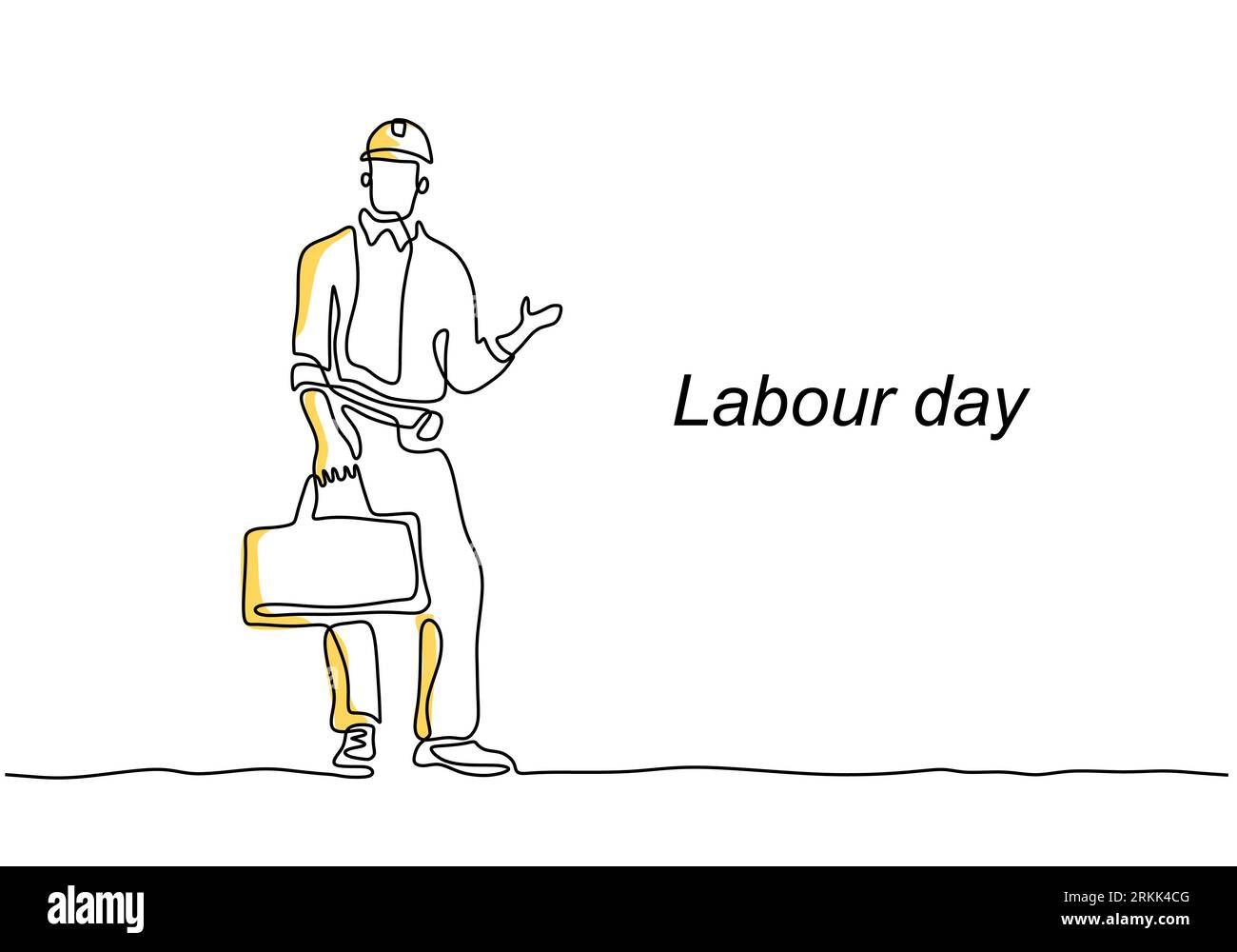 Single continuous line drawing of young handsome labour on uniform and ...