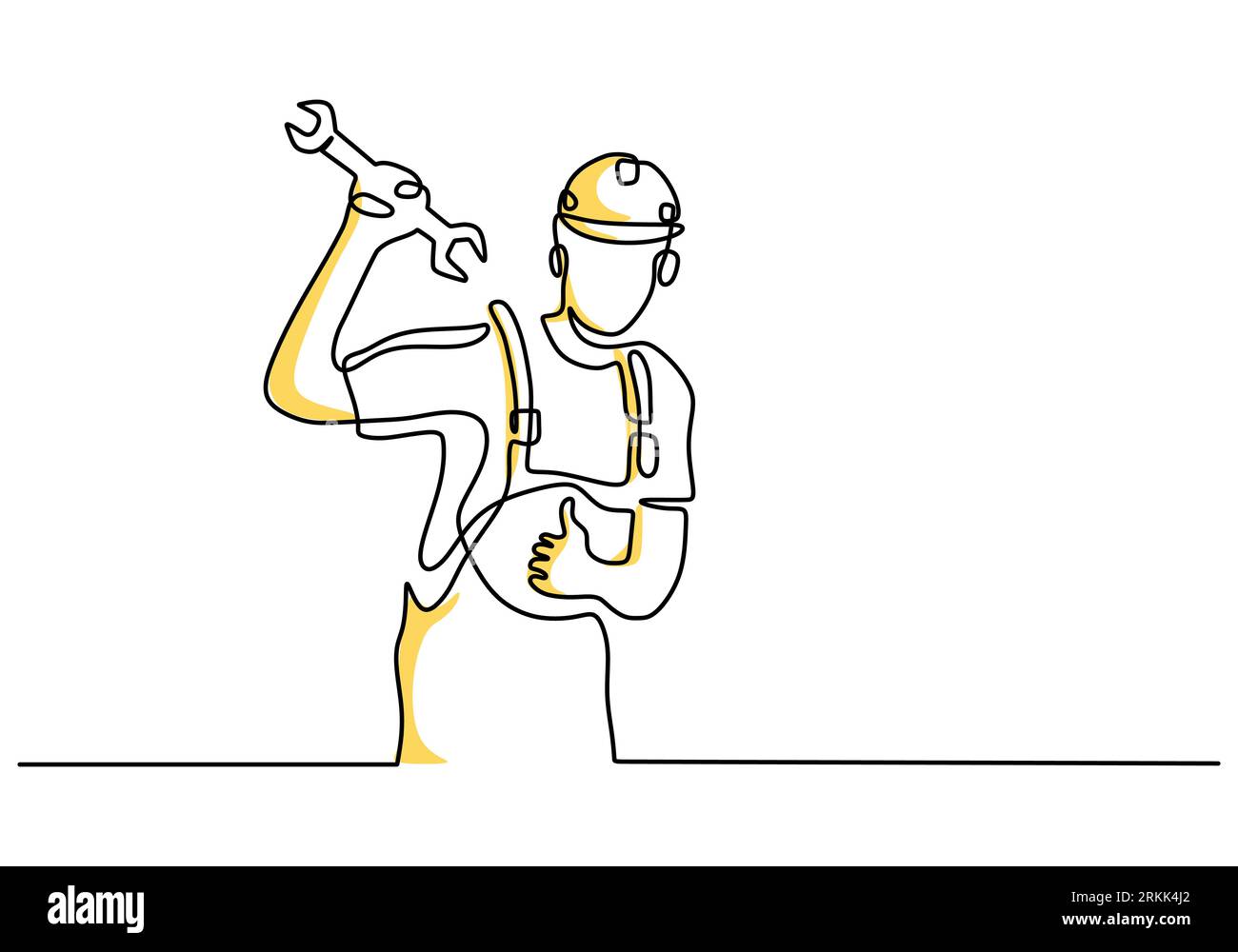 Single continuous line drawing of young handsome labour on uniform and ...