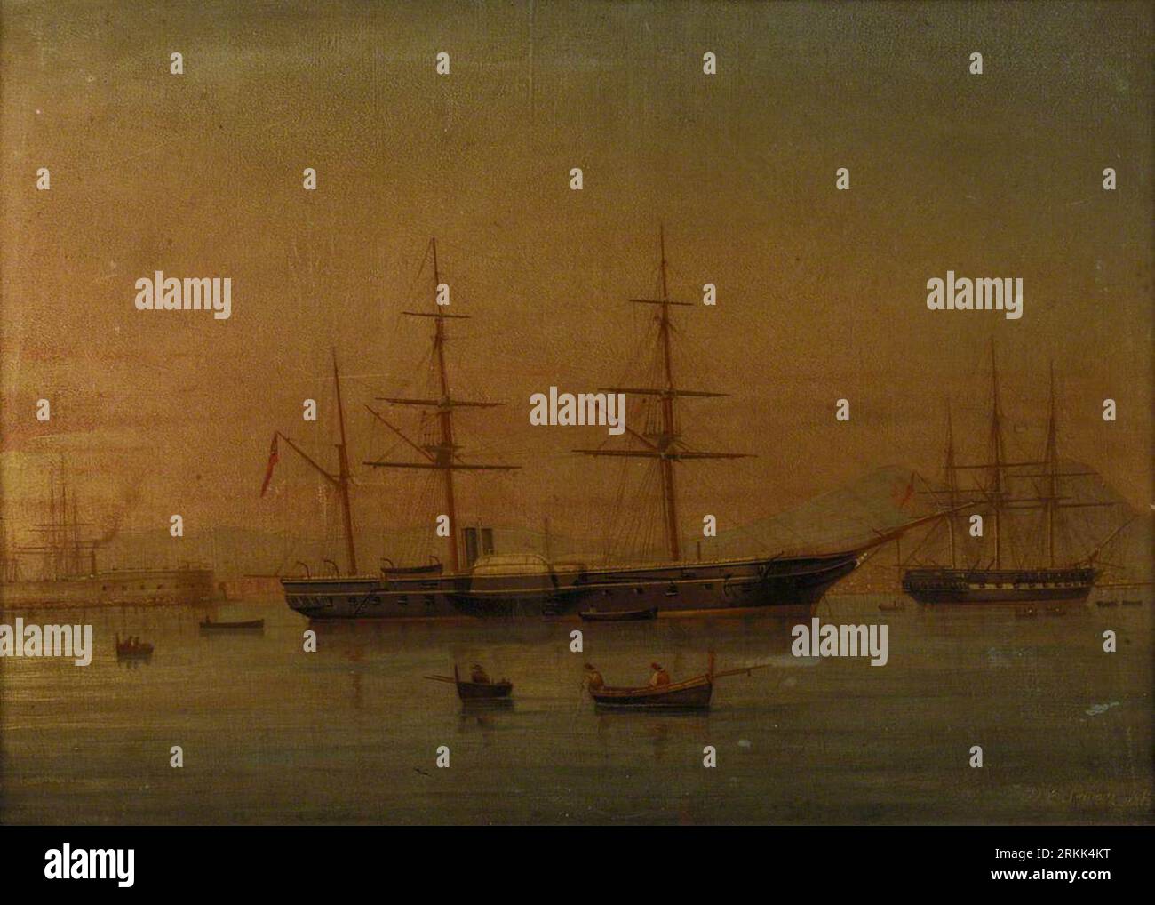 A paddle frigate at anchor off Naples 1862 by Antonio de Simone the ...