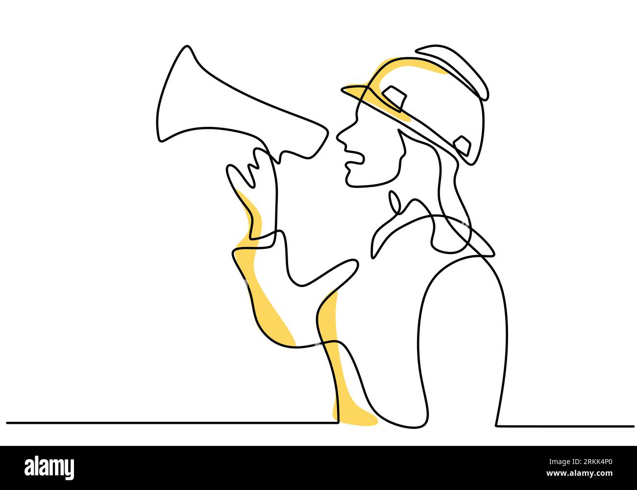One Continuous Single Line Drawing Of Woman Wearing Hard Hat Holding