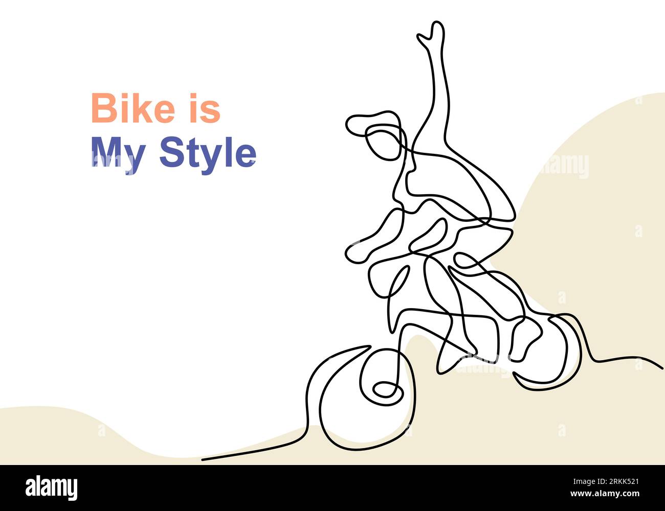 One single line drawing of young happy teenager man riding bicycle and ...