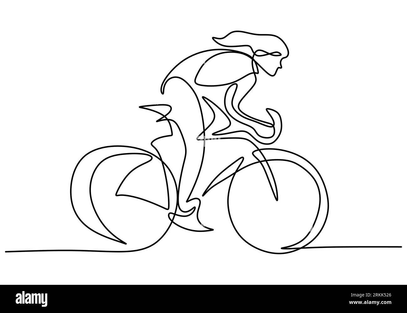 Continuous single line drawing of young girl bicycle racer focus train ...