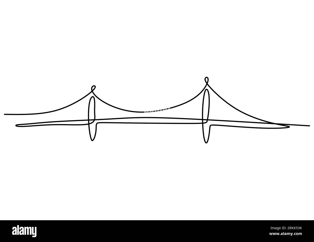 Giant bridge over river. Continuous one line of bridge drawing design ...