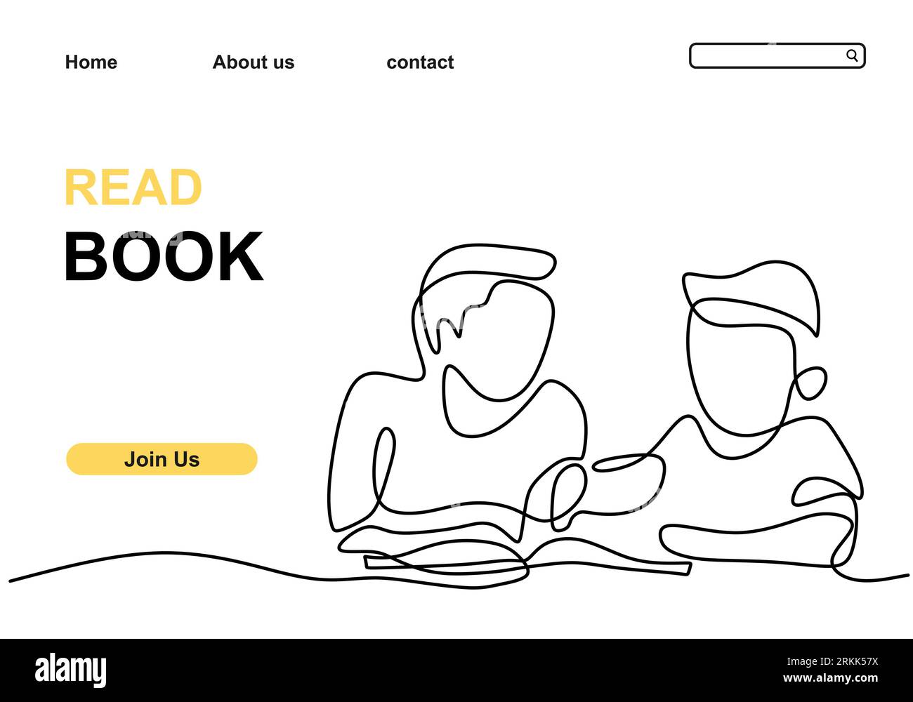 Two children read book continuous line drawing minimalism style. Two ...