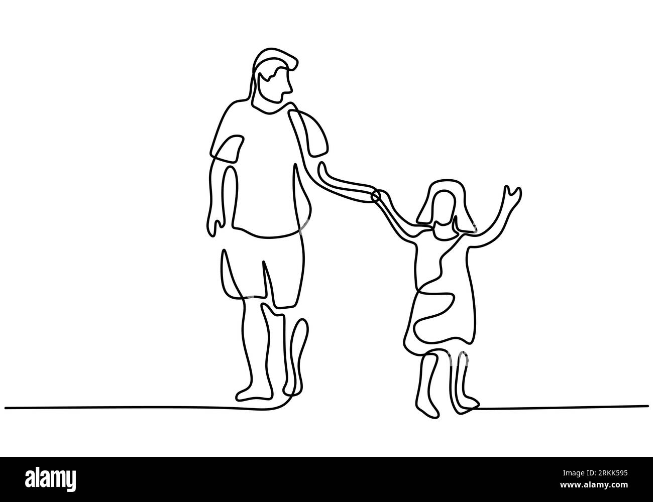 Continuous single line drawing of young daddy holding his daughter and ...