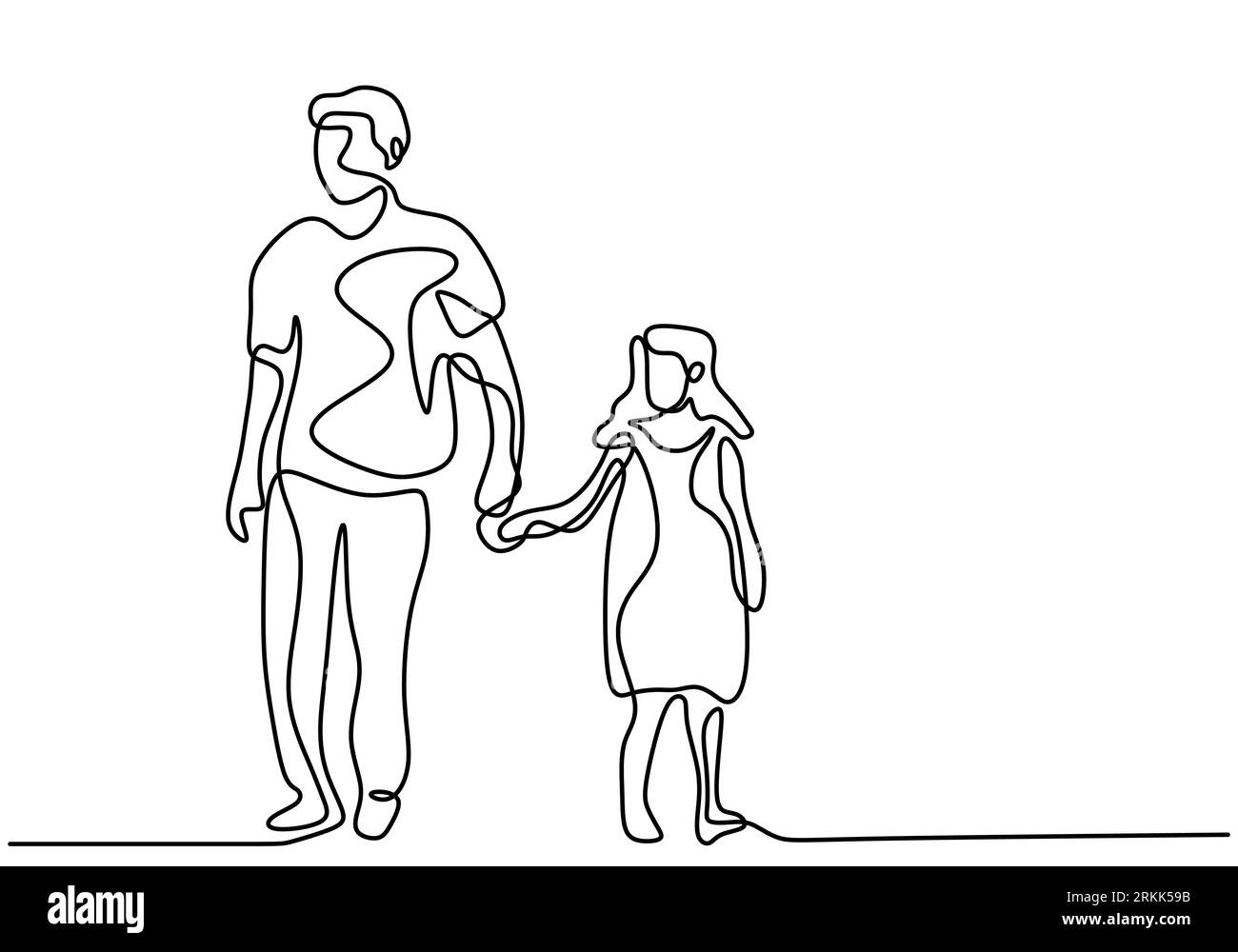 Continuous single line drawing of young daddy holding his daughter and ...