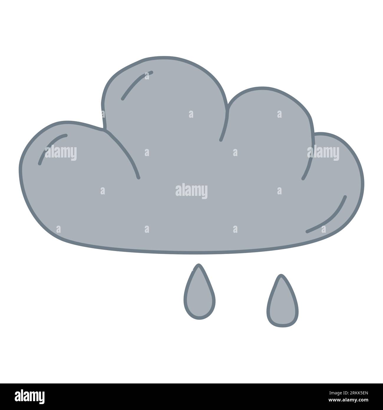 Gray rainy cloud with few drops, autumn weather, doodle style flat ...
