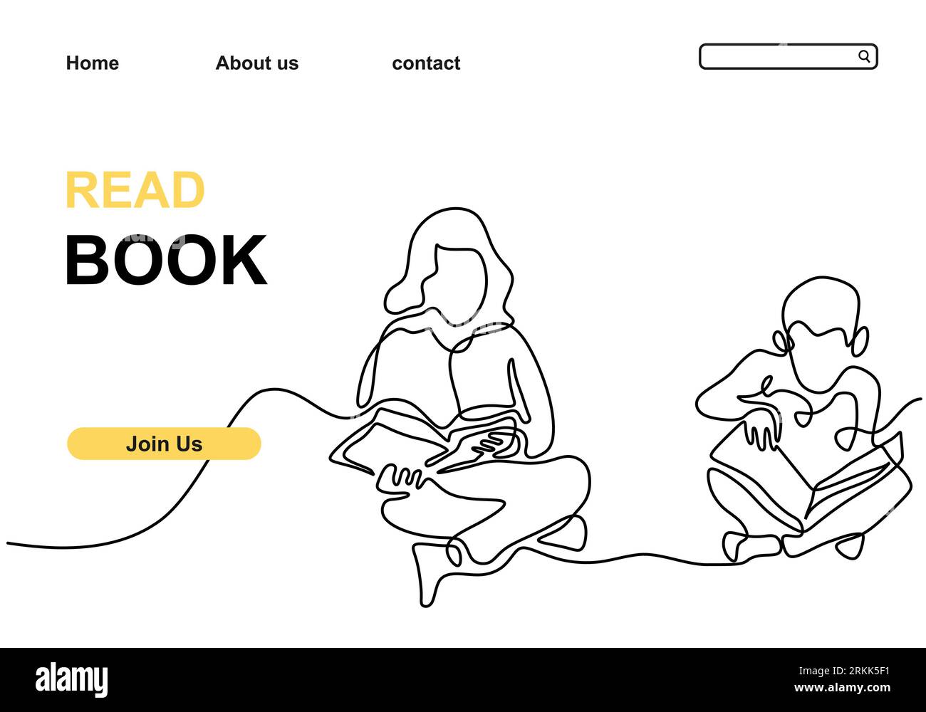 Continuous line drawing of two kids read book minimalist design. Little ...