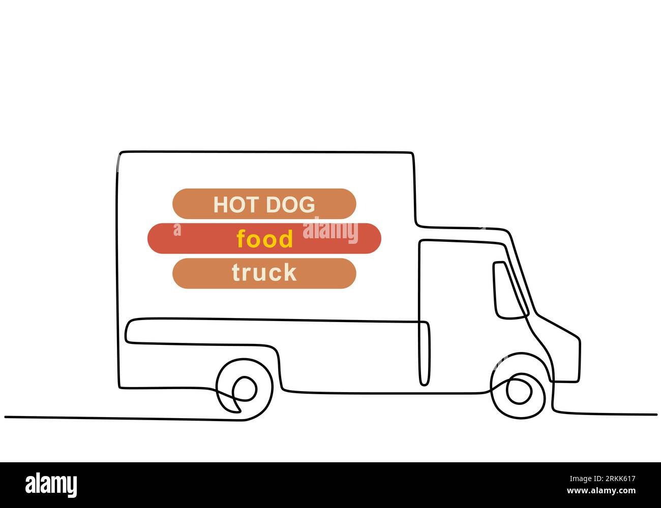 Single continuous line of hotdog food truck. Hotdog food truck in one ...