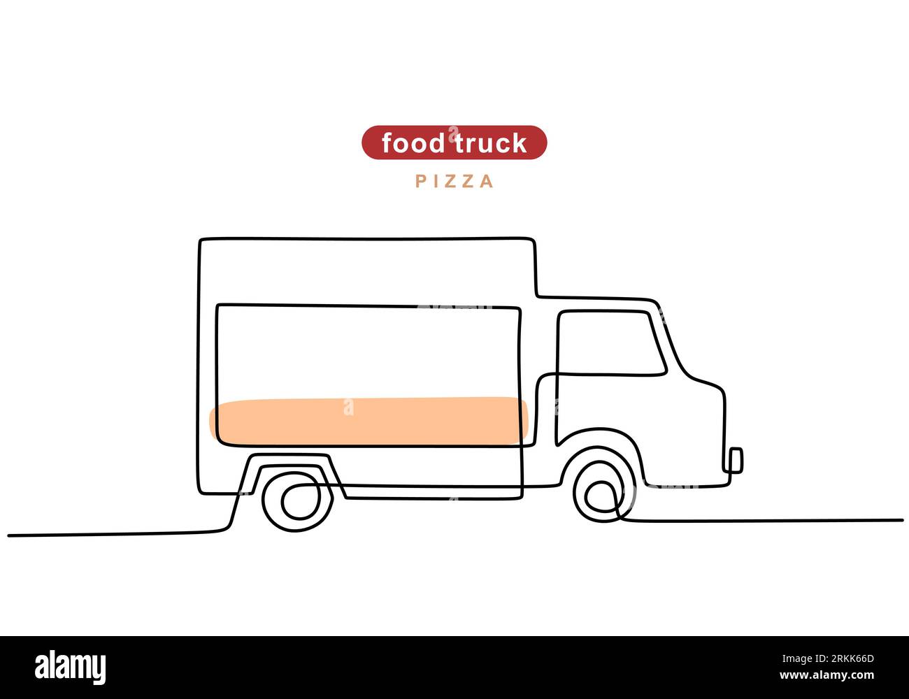 Single continuous line of pizza food truck. Pizza truck in one line ...