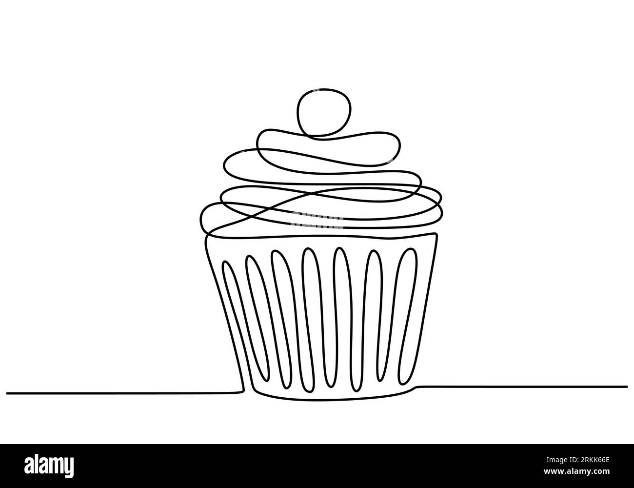Single continuous line of cupcake. Cupcake fast food in one line style isolated on white ...