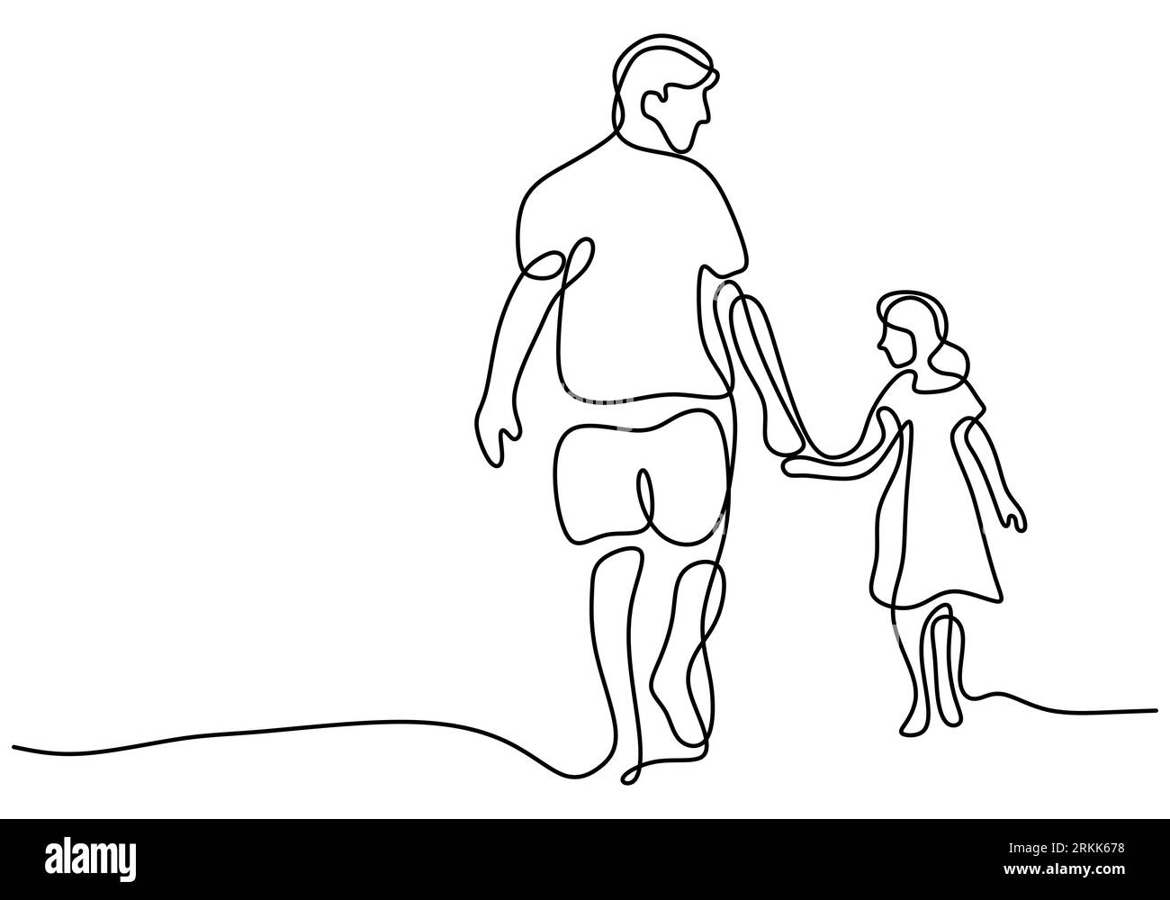 Continuous single line drawing of young daddy holding his daughter and ...