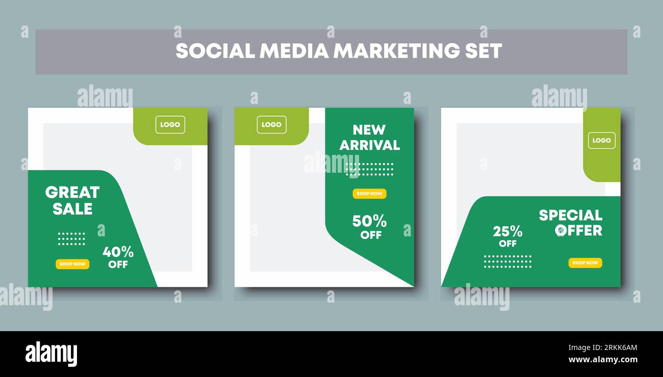 Set of social media post template for special offer. Green and white ...