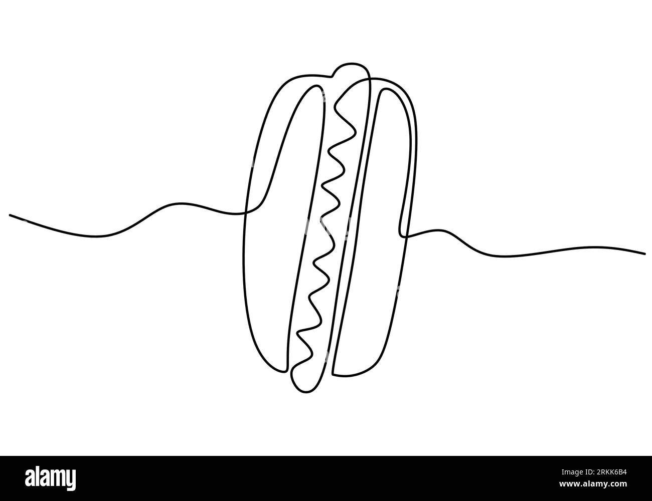 Single continuous line of a hotdog with sausage. Big hotdog with ...