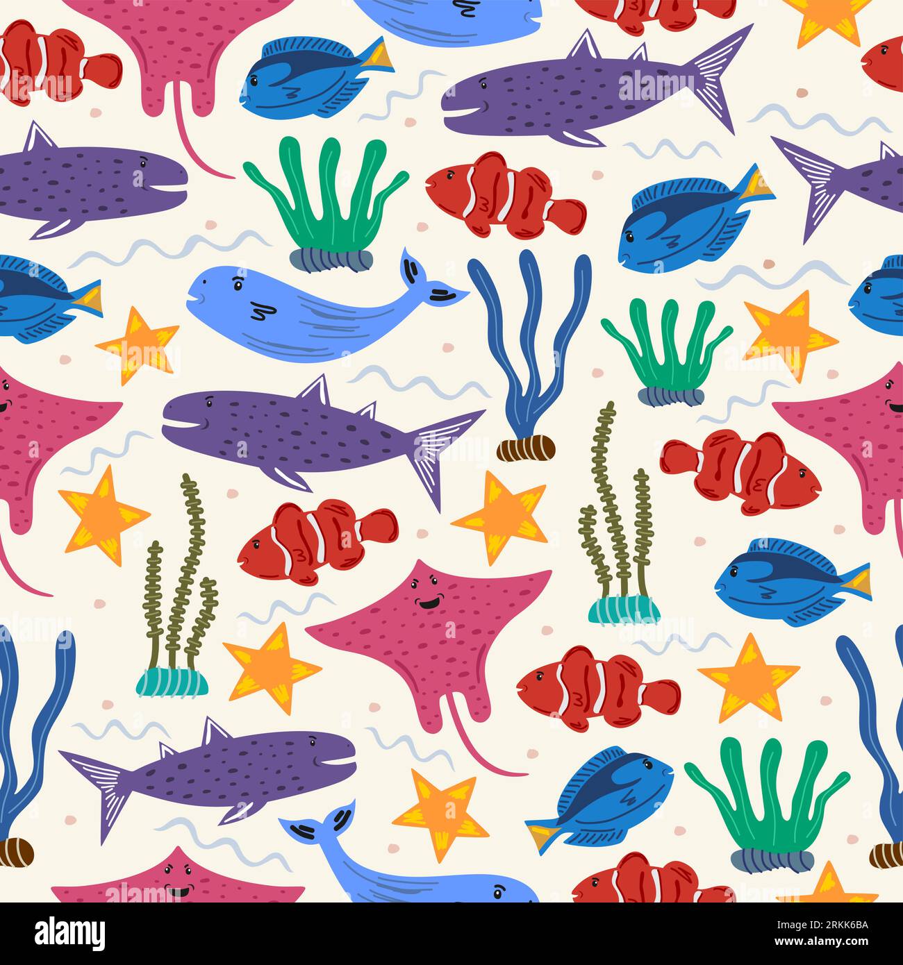 Seamless pattern of undersea animal on white background Stock Vector ...