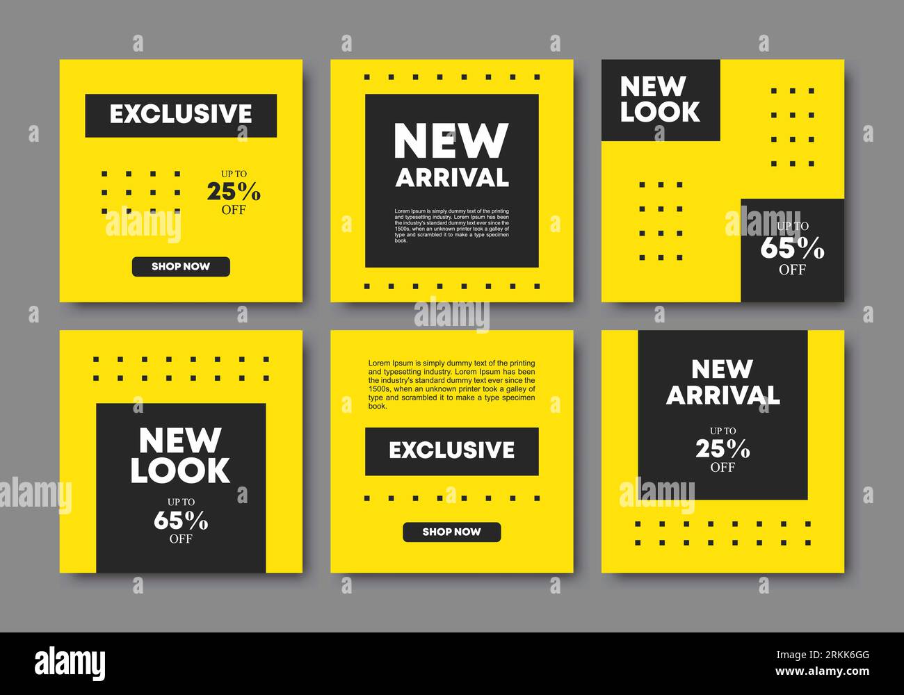 Set of editable square template design for social media post in yellow ...