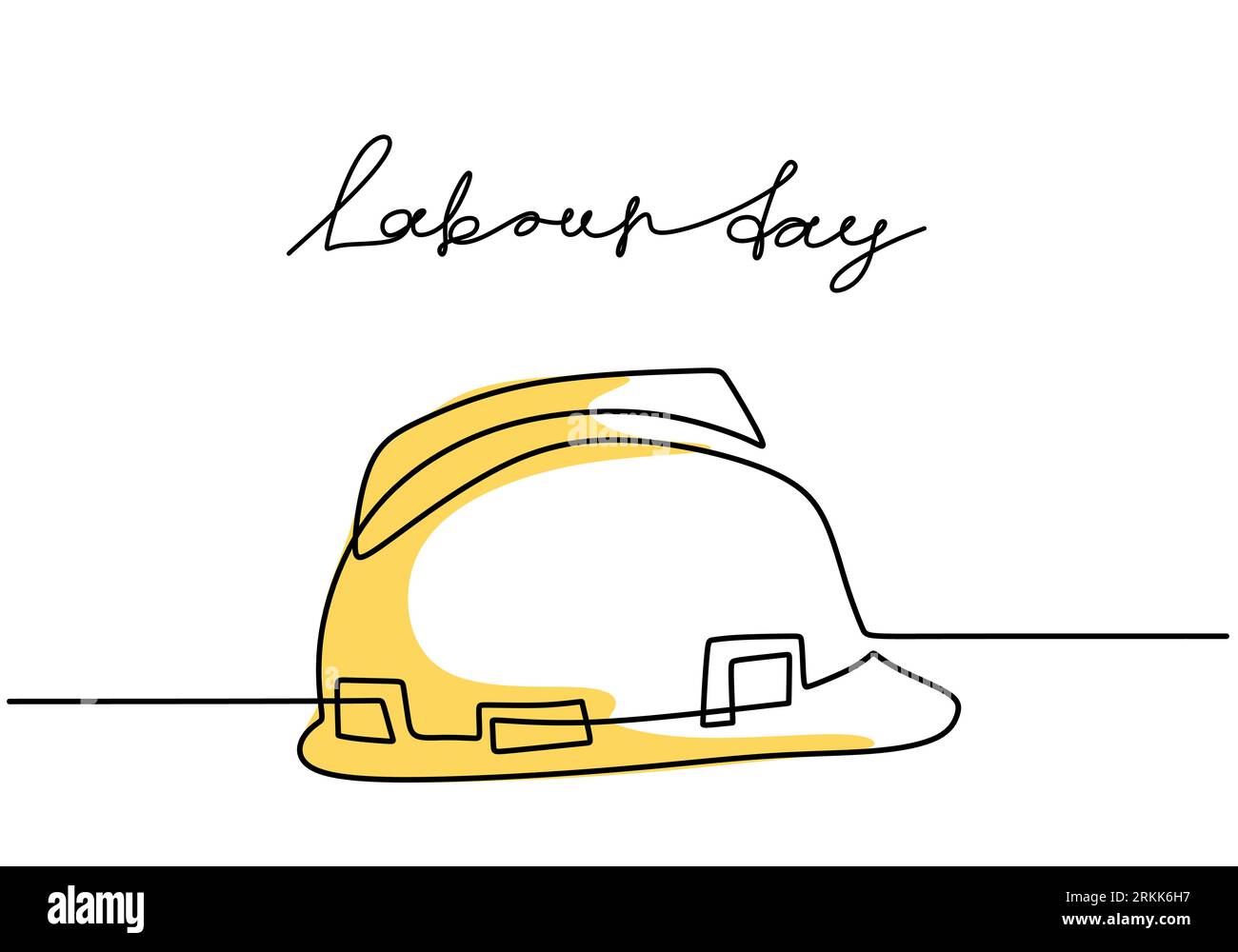 Happy Labour Day. One continuous line drawing of yellow hard hat with ...