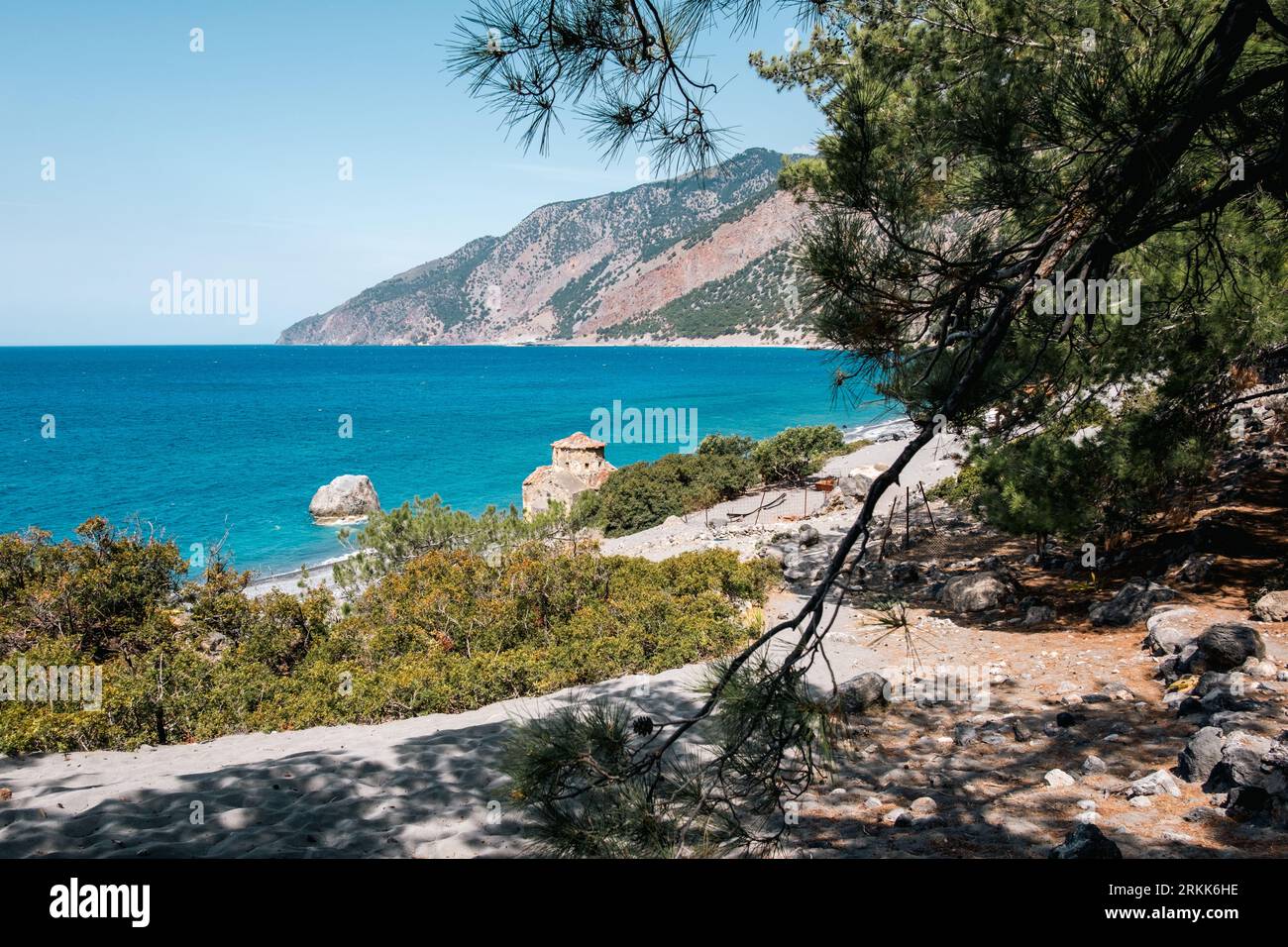 Looking back to Agios Pavlos and exquisite turquoise sea from a section ...