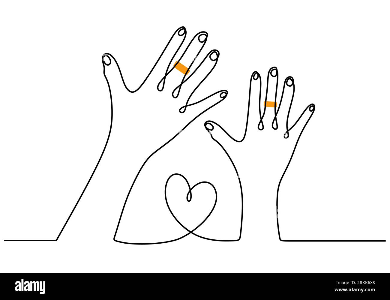 One continuous line drawing of engagement moment. Woman and man hands ...