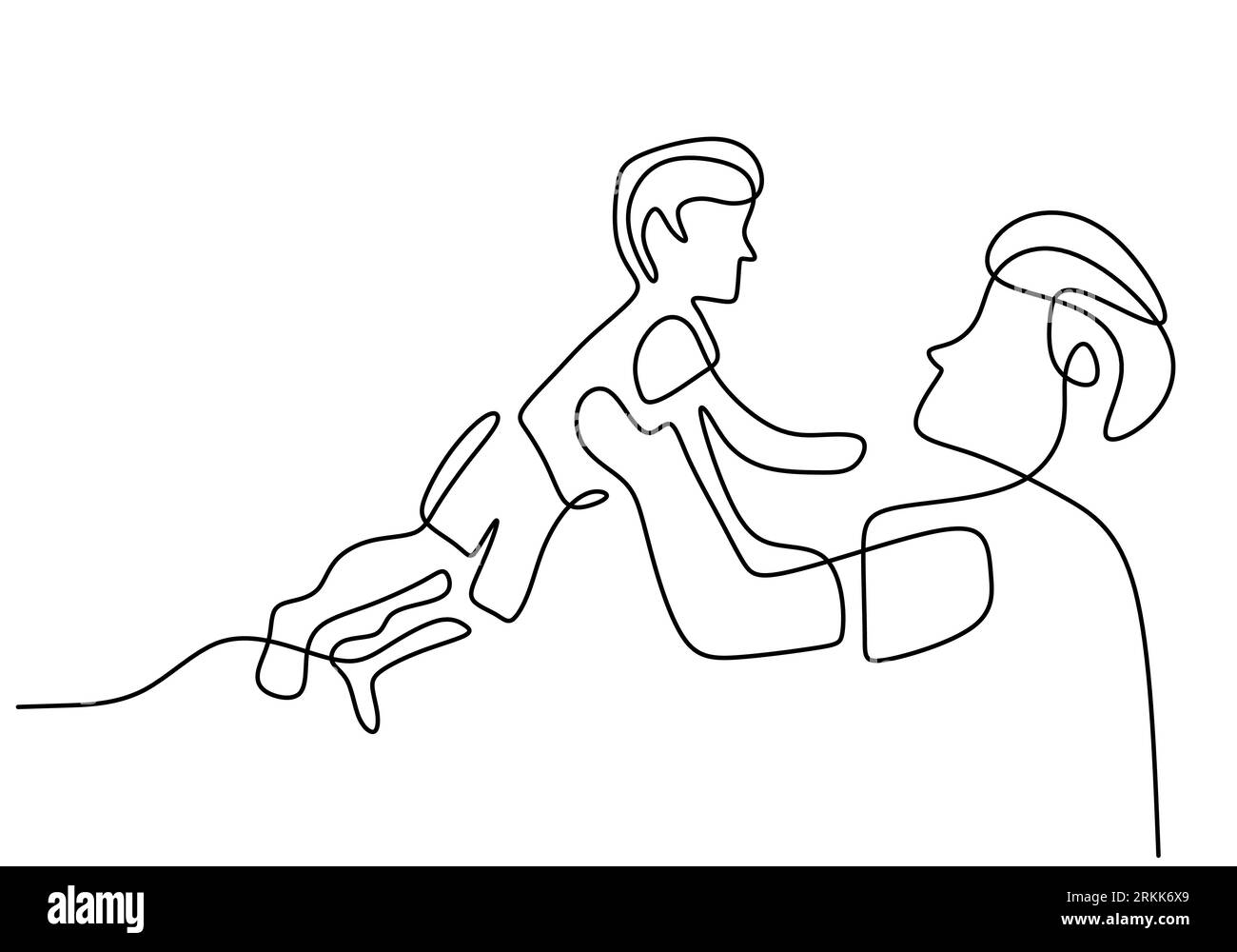 Continuous single drawn one line dad tosses a toddler by hand. Happy ...